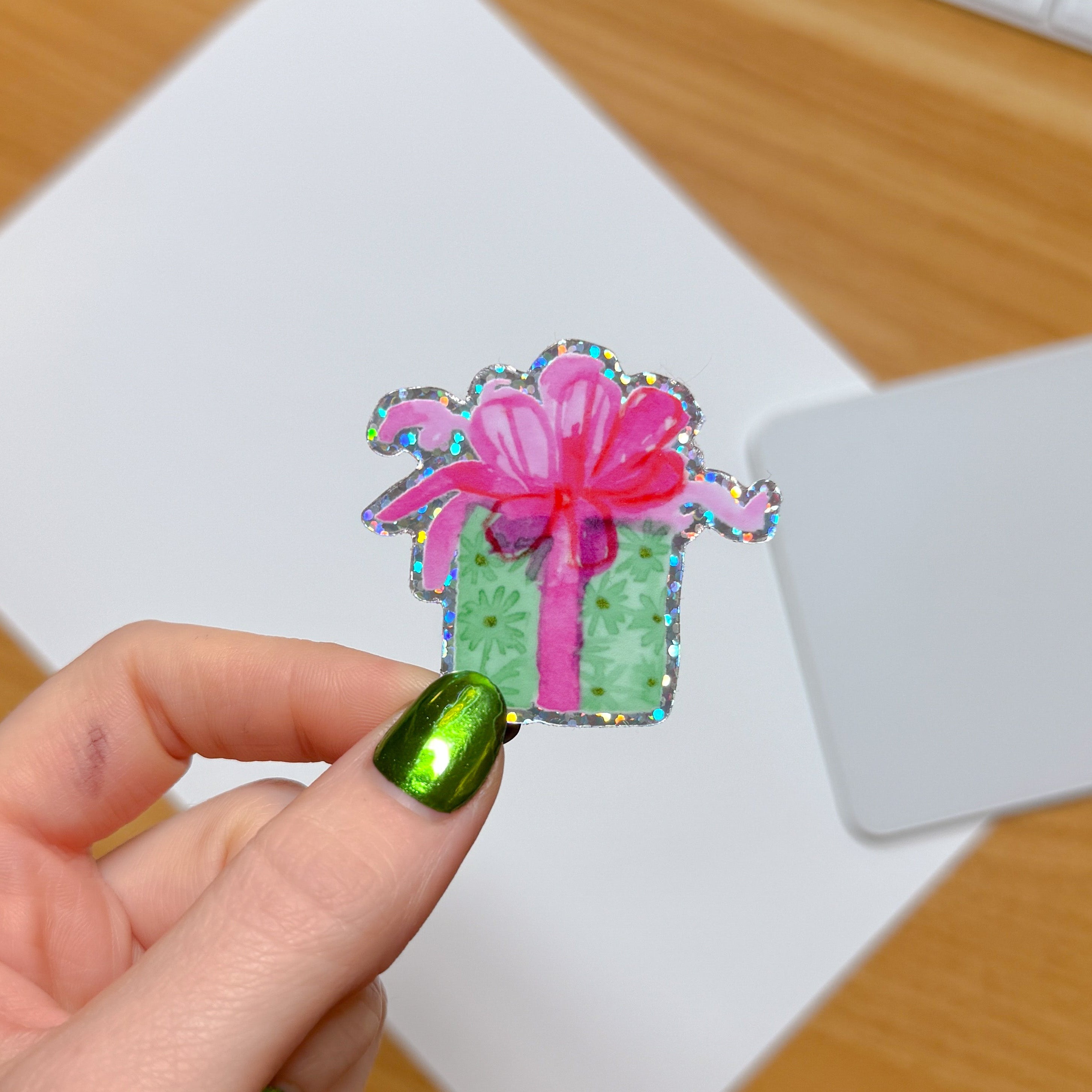 Sticker paillettes Cadeau noeud rose – leaubleue