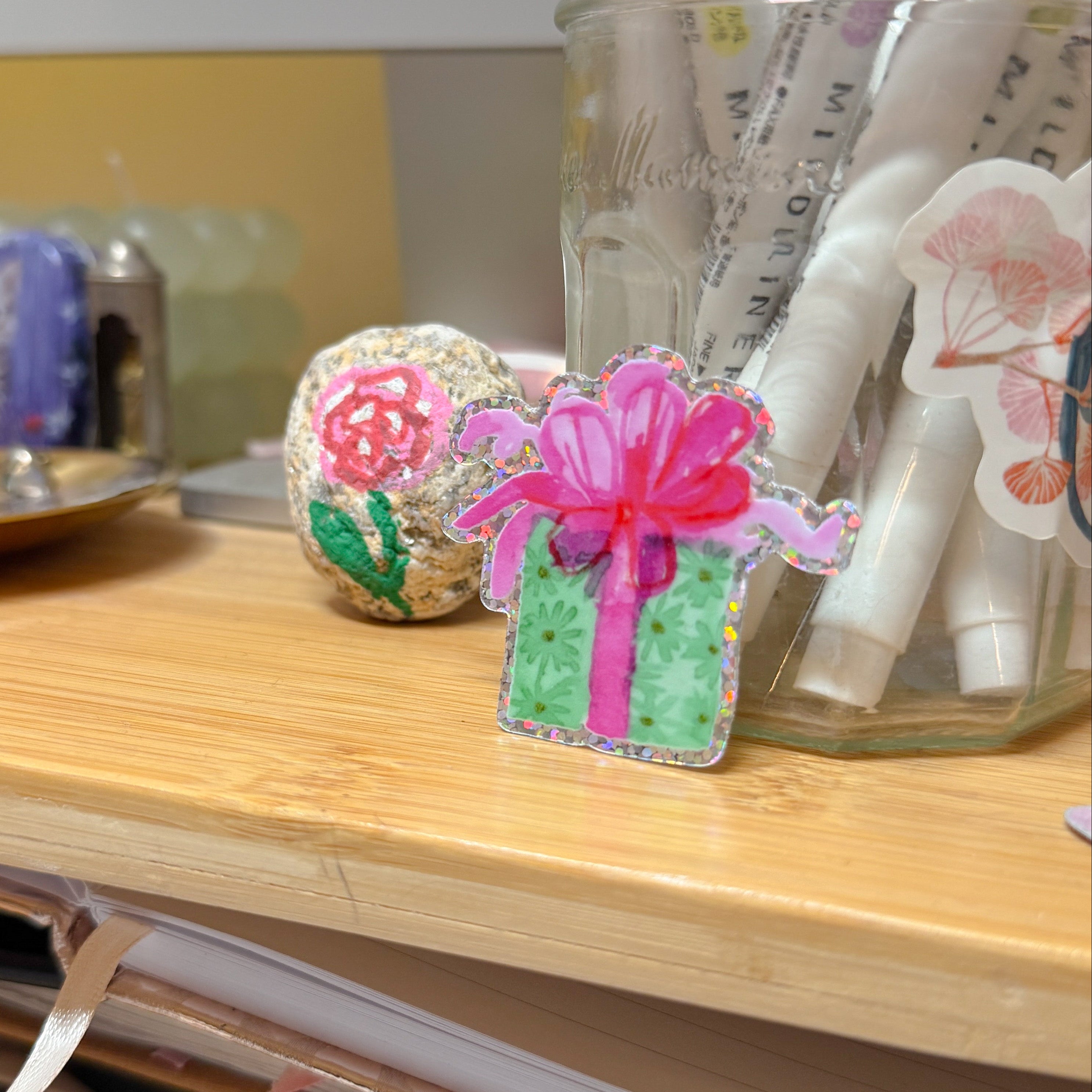 Sticker paillettes Cadeau noeud rose – leaubleue